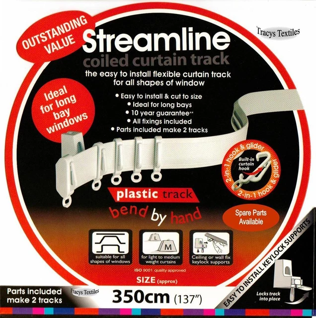 3.5M PVC BENDABLE Coiled Curtain Track Straight Curved Corner & Bay ...