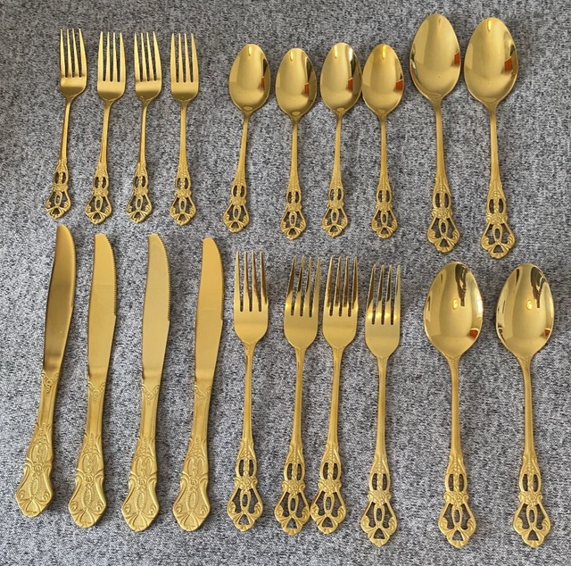 20-PIECE GOLD-TONE FLATWARE Set Ornate Rococo Style by Walmart 4 Place ...