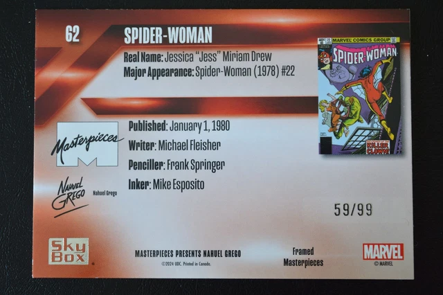 2024 MARVEL MASTERPIECES Framed Masterpieces Nahuel Grego SPIDER-WOMAN ...
