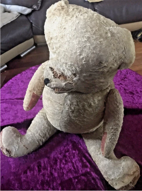 VERY OLD ANTIQUE Golden Teddy Bear Straw Filled Large 57cm Mohair Fully ...