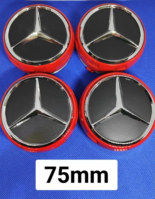 4 CACHES MOYEU Mercedes AMG 75 mm Rouge Logo embleme Jante Centre De ...