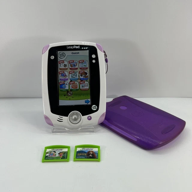 PURPLE LEAPFROG LEAPPAD Tablet with Protective Skin & 2 Game Cartridges ...