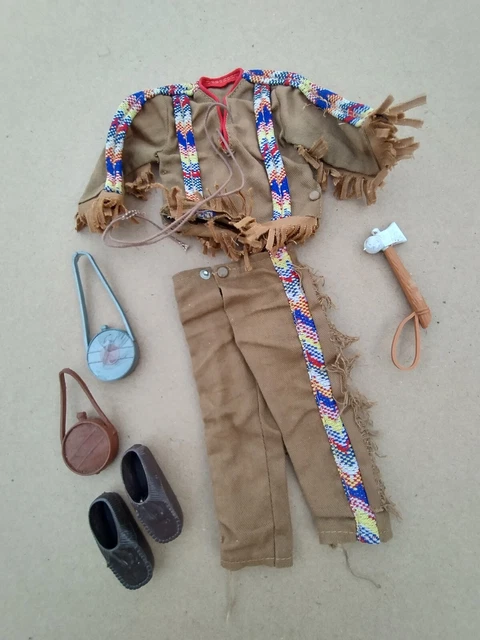 VINTAGE ORIGINAL ACTION Man Indian Outfit, part set. Including Tomahawk ...
