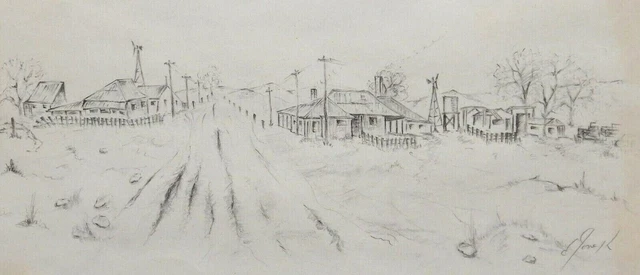 VINTAGE AUSTRALIAN PENCIL Drawing - A Country Town - Signed P71 $59.00 ...