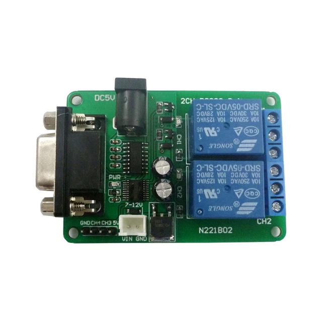 DC 5V-12V 2 Channel RS232 Relay Module Remote Control Relay USB PC UART ...