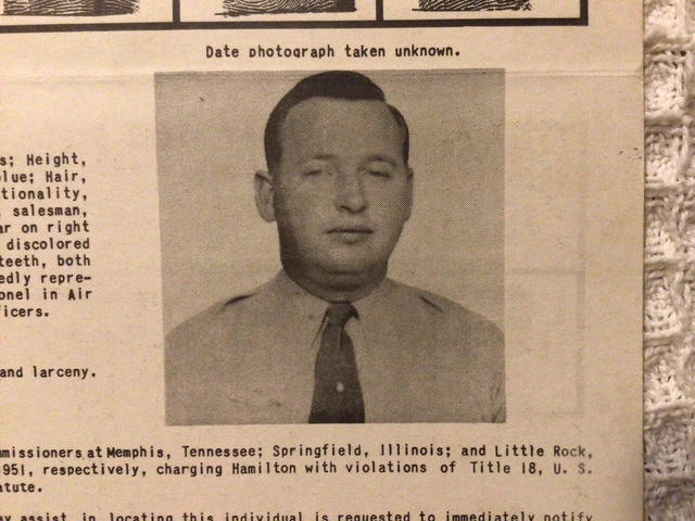 FBI WANTED POSTER George Wesley Hamilton Impersonation Fingerprints ...