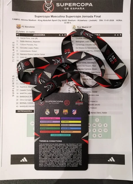TICKET BADGE BARCA4 Supercopa Final 11/1/2026 FC Barcelona v Real ...