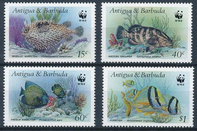 SELLOS DE ANTIGUA Y Barbuda 1987 Wwf/Vida Marina/Pez Sc1005/7/9/10 Mnh ...