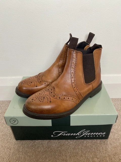 FRANK JAMES MENS Leather Dealer Boots Chelsea Boots UK Size 4 Tan Boxed ...
