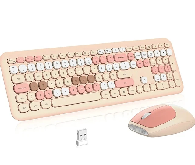 WIRELESS KEYBOARD MOUSE Combo, PINKCAT QWERTY Full Size Ergonomic ...