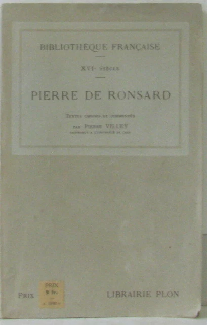 PIERRE DE RONSARD Bibliothèque française XVIe siècle | Ronsard | Bon ...