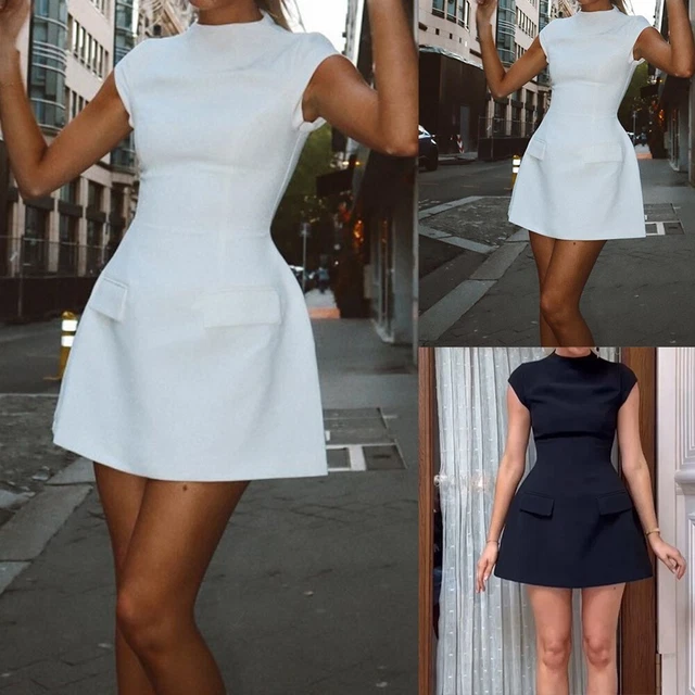 ROBE DE BUREAU ligne A robes de banlieue élégante robe courte col rond ...