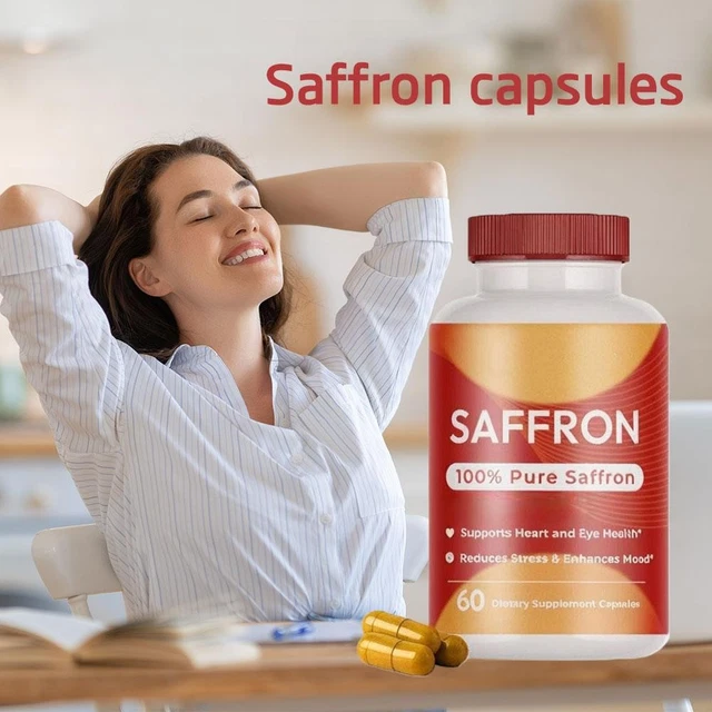 100% PURE SAFFRON 60 Pure Saffron Capsules 88.5mg, Stress & Mood ...