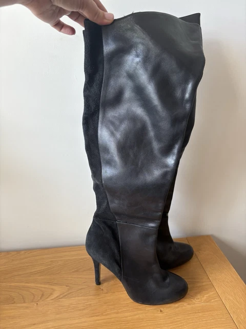 FAITH BLACK LEATHER Knee High Boots - Stiletto Heel- Size 7 UK £47.48 - PicClick UK