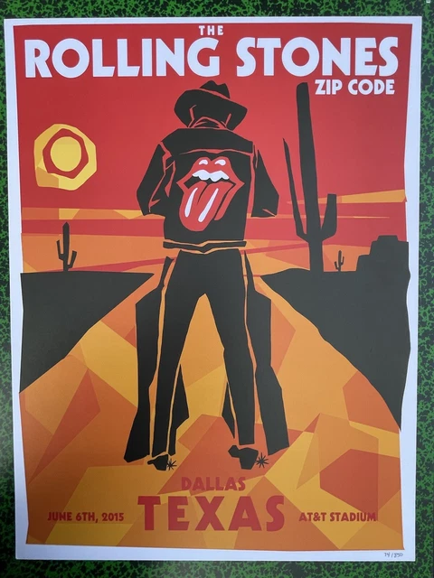 ROLLING STONES POSTER-LITHOGRAPH-ZIP code tour 2015-usa-Dallas-cow boy ...