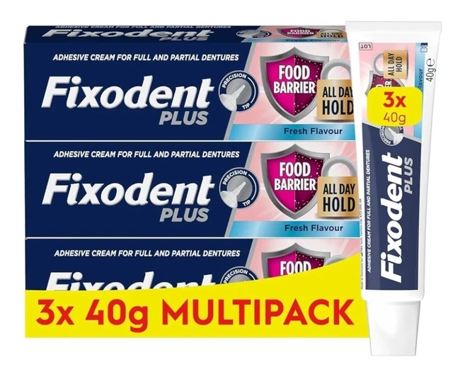 FIXODENT PLUS FOOD Barrier Denture Adhesive, Fresh Flavour 40g x 3 ...