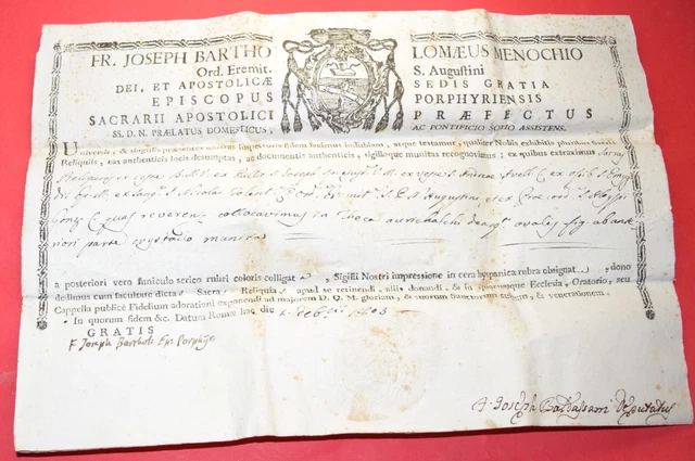 RELIC PAPER CERTIFICATO DI RELIQUIARIO MULTIPLO authentication B.M.V ...