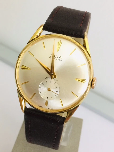 AVIA 17 JEWELS Incabloc Men's Vintage watch from 1960s Gold Plated ...