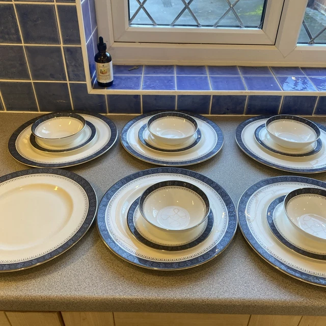 SHERBROOKE - DINNER plates, side plates & fruit bowls & 4 rimmed soup ...