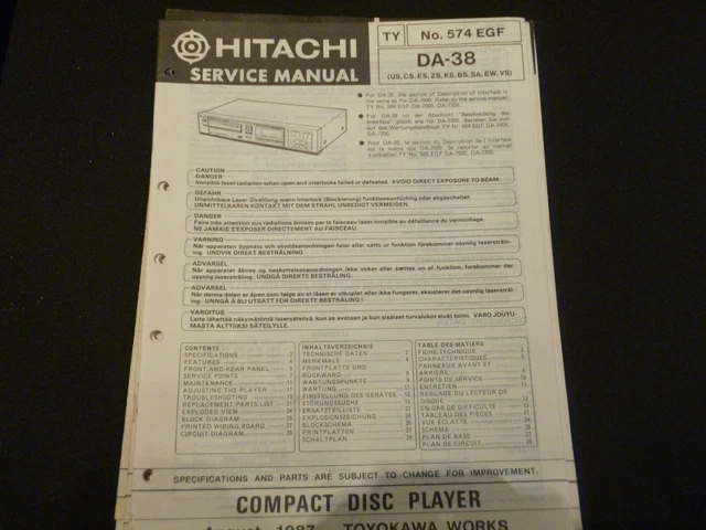 ORIGINAL SERVICE MANUAL Schaltplan Hitachi DA-04 05 EUR 11,90 - PicClick DE