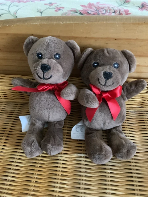 GEORGE AT ASDA Small Brown Red Bow Ribbon Teddy Bear Soft Toy Cuddly 7 ...