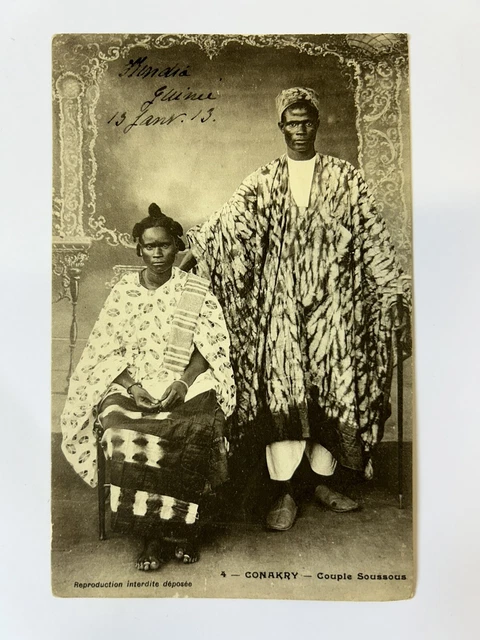 CPA CARTE ANCIENNE Photo Couple Soussous Conakry Guinée AOF 1913 EUR 15 ...