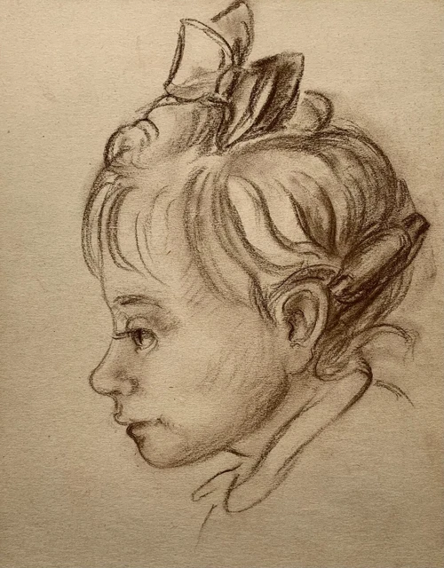 CHARCOAL DRAWING PORTRAIT Girl Side View Back Sanguine Drawing Girl £56 ...