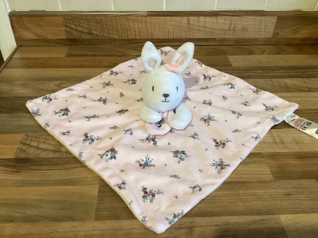 LITTLE NUTMEG BUNNY Rabbit Pink Baby Soft Toy Comforter Blankie Hair ...