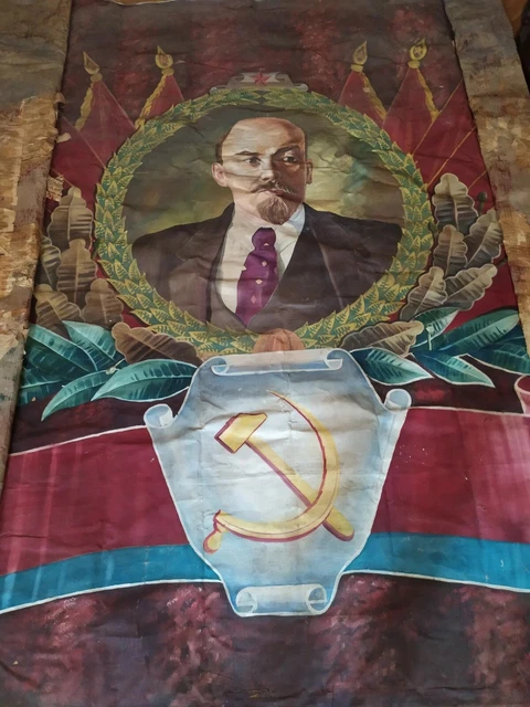 RARE VINTAGE OIL Painting Portrait Lenin Soviet USSR Socialist realism ...