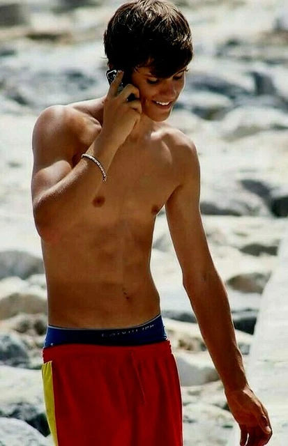 Shirtless Male Lean Swimmers Build Body Beach Hunk Shaggy Hair Photo