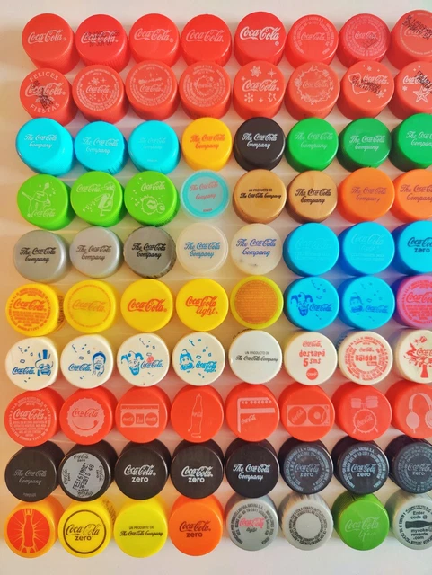 LOT OF 100 Mixed Coca Cola Bottle Plastic Pet Caps (NO REPEATS) Soda ...