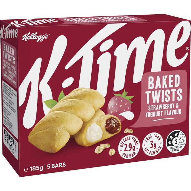 KELLOGGS K-TIME BAKED Twists Strawberry Yoghurt Flavour Snack Bars 5 ...