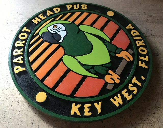 KEY WEST PARROT Head Pub 3D routed carved wood island tiki bar sign £49 ...