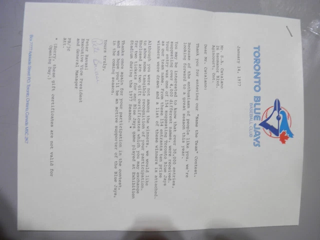 TORONTO BLUE JAYS Name the Team Contest package unique signed $20.00 ...