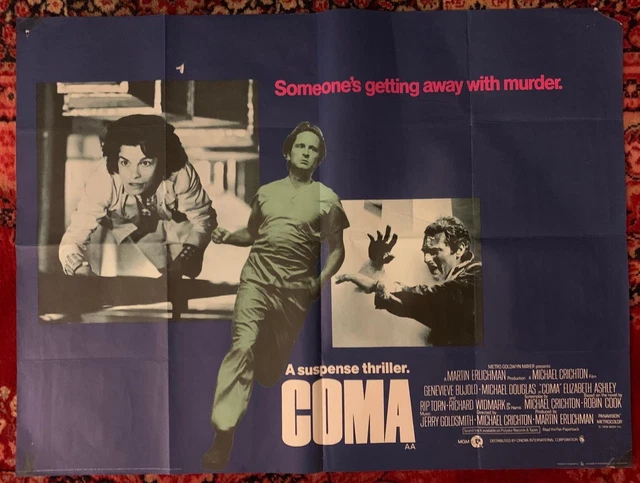 VINTAGE QUAD MOVIE Poster 1978 “COMA” Michael Douglas Richard Widmark ...