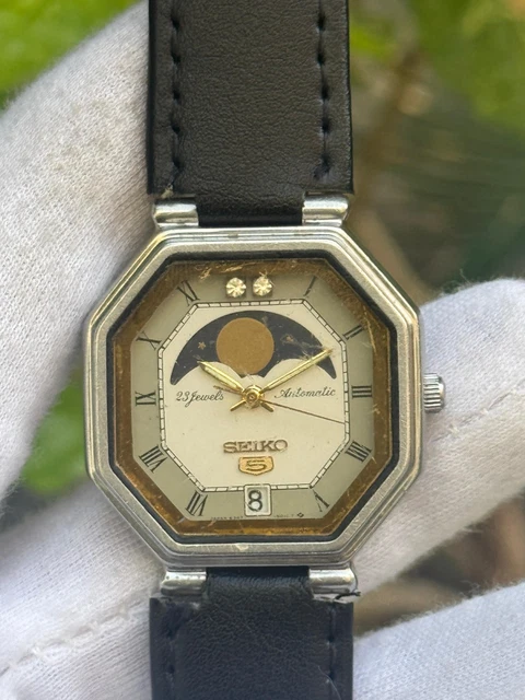 SEIKO 5 AUTOMATIC Moon Phase Roman Dial Vintage Watch 6347-5010 £318.87 ...