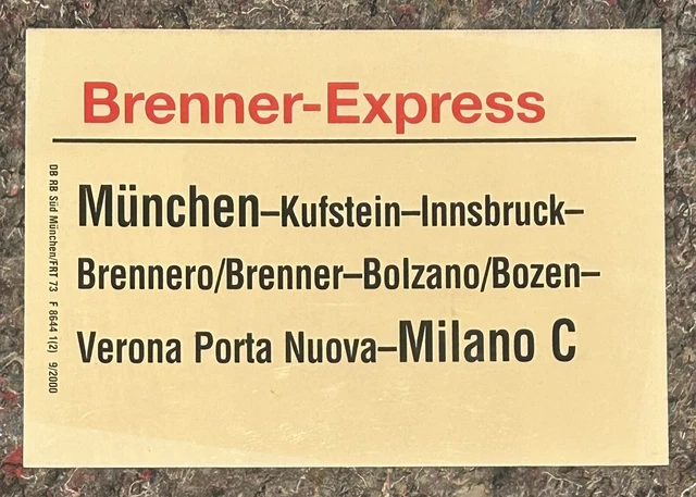ZUGLAUFSCHILD BRENNER EXPRESS Nachtzug DB München Milano C aus 2000 EUR ...