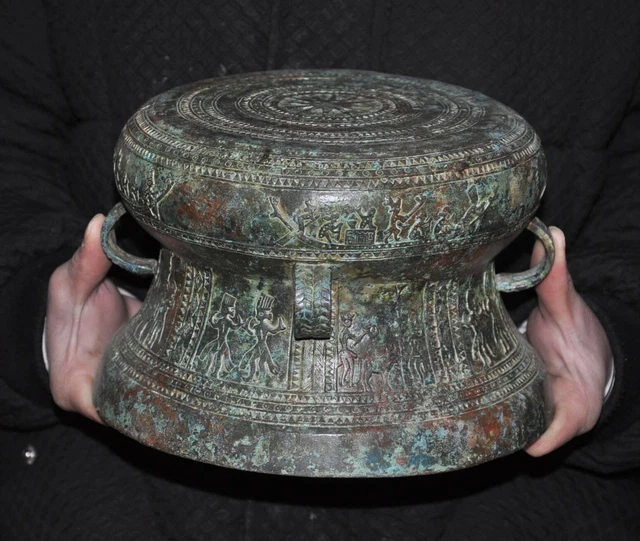 OLD COLLECT CHINA Bronze Ware Ancient People Symbol Design Drum Clap ...
