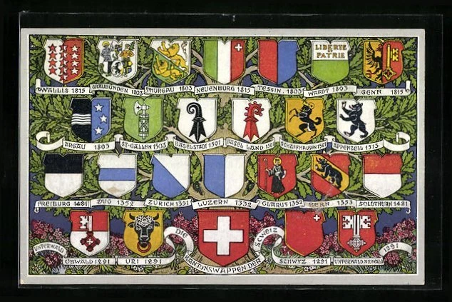 KÜNSTLER-AK SCHWEIZ, WAPPEN der Kantone EUR 6,79 - PicClick FR