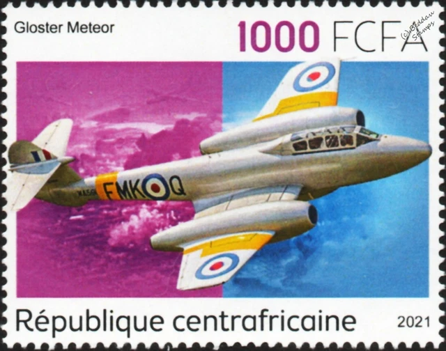 WWII RAF GLOSTER METEOR Jet Fighter Aircraft Stamp (2021 Central Africa ...