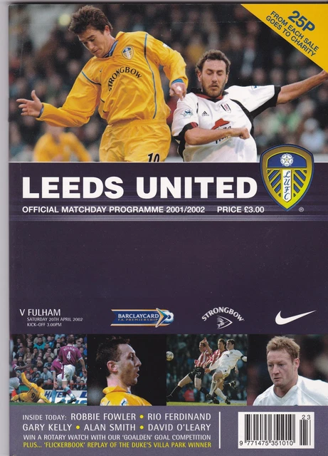 LEEDS UTD V Fulham Premier Lge 20/4/2002 EUR 3,48 - PicClick FR