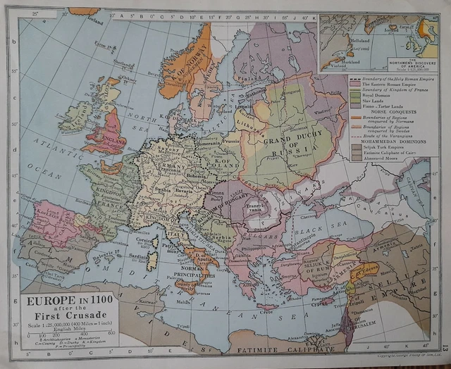 1939 CARTE EUROPE En 1100 Premier Crusade Allemagne Pologne Royaume De ...
