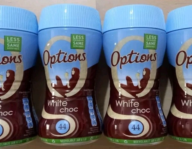 4 X JARS Options White Hot Chocolate Choc Drink Tubs Diet Low Calorie ...