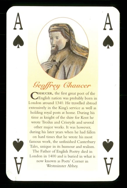 1 X PLAYING card info card of Geoffrey Chaucer - Ace of Spades S56 £2. ...