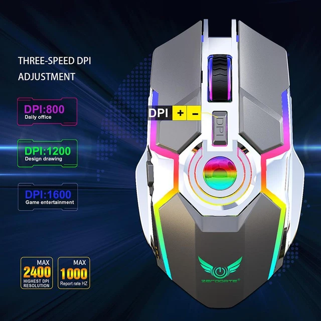 ZERODATE T30 WIRELESS Mechanical 2.4G 7 Key 2400DPI Optical Mouse w/USB ...