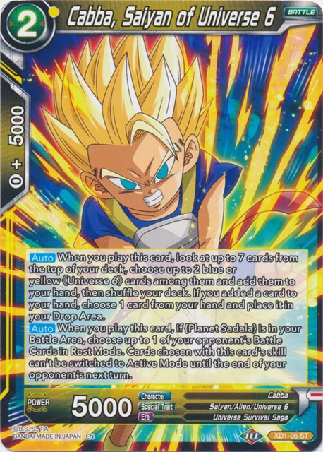 DRAGON BALL SUPER Card XD1-06 ST Cabba, Saiyan of Universe 6 presque ...