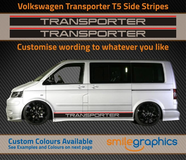 VW TRANSPORTER T5 T6 Text Stripes Red Black - Other colours available £ ...