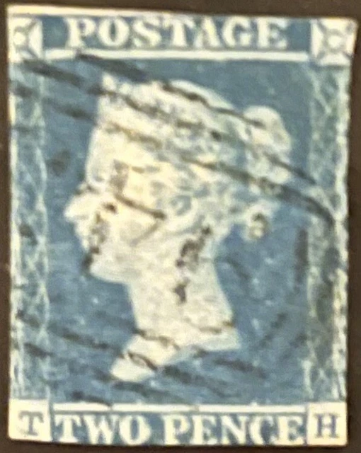 GB BRITAIN QV QUEEN VICTORIA 2d BLUE IMPERFORATE OLD STAMP ANTIQUE LOT ...