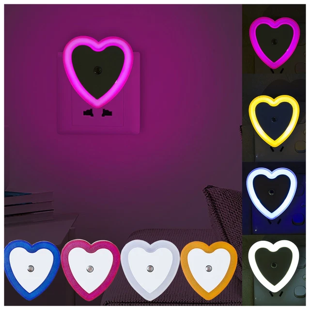 HEART SHAPE PLUG-IN Intelligent Light Sensor Control LED Night Light ...