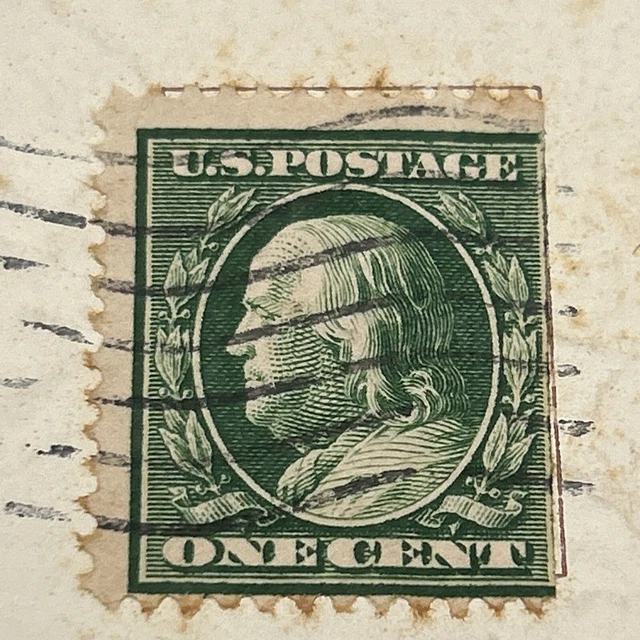 BENJAMIN FRANKLIN CANCELED 1 Cent Stamp on Christmas PC Postmarked 1910 ...